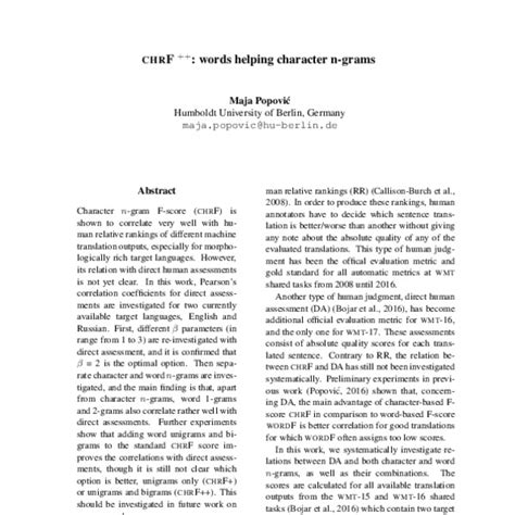 Chrf Words Helping Character N Grams Acl Anthology