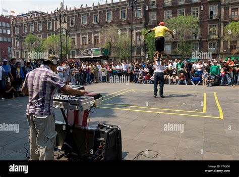 Mexican Teen Street Performers In The Zocalo Mexico City Mexico Stock