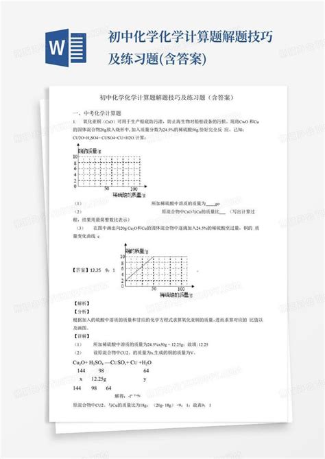 初中化学化学计算题解题技巧及练习题 含答案 Word模板下载 编号qxdappmk 熊猫办公