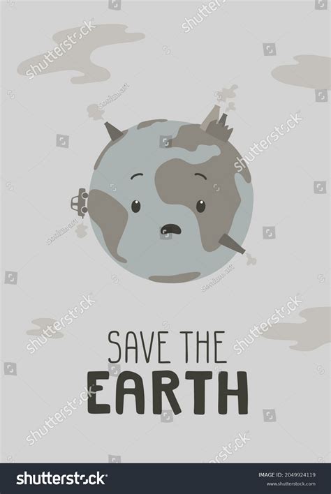 Sad Cute Polluted Planet Earth Smog Stock Vector Royalty Free