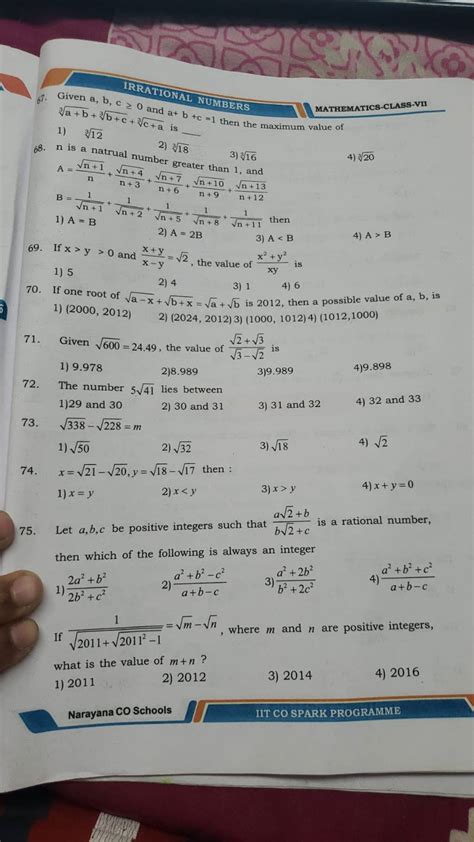 Irrational Numbers Bers Mathematics Class Vii 3a B 3b C 3c A Is B 1 Th