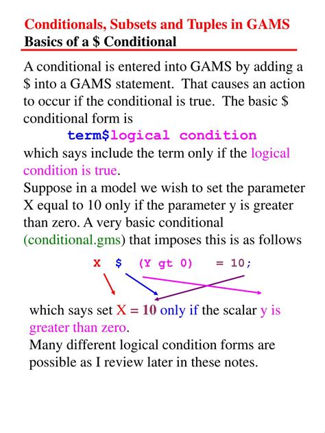 ppt introduction to gams conditionals subsets and tuples in gams