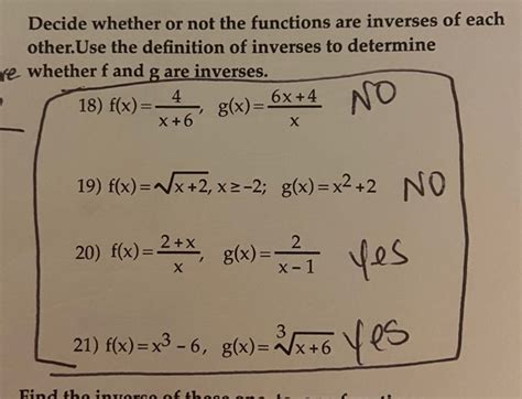 Solved Decide Whether Or Not The Functions Are Inverses Of