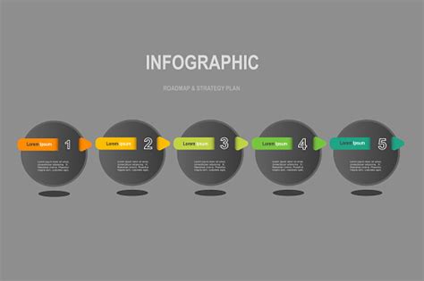 인포 그래픽 요소 템플릿 5 단계의 비즈니스 개념 워크 플로우 레이아웃 다이어그램 연례 보고서 웹 디자인을위한 회색 원 모양 디자인 크리에이티브 배너 레이블 벡터 개념에