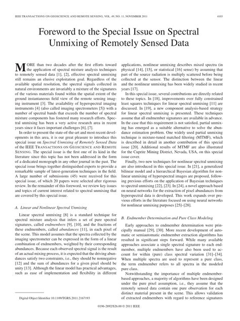 Pdf Foreword To The Special Issue On Spectral Unmixing Of Remotely Sensed Data