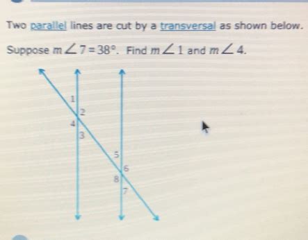 Solved Two Parallel Lines Are Cut By A Transversal As Shown Below Suppose M Find M