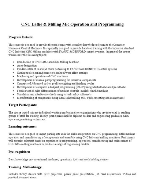 cnc training outlines pdf