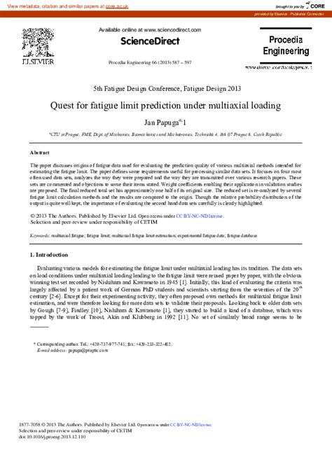 Pdf Quest For Fatigue Limit Prediction Under Multiaxial Loading