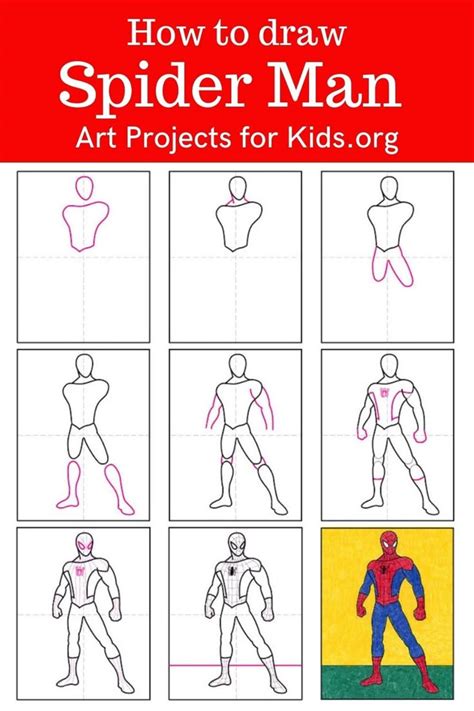 Easy How To Draw Spiderman Tutorial Video And Spiderman Coloring Page Spiderman Drawing