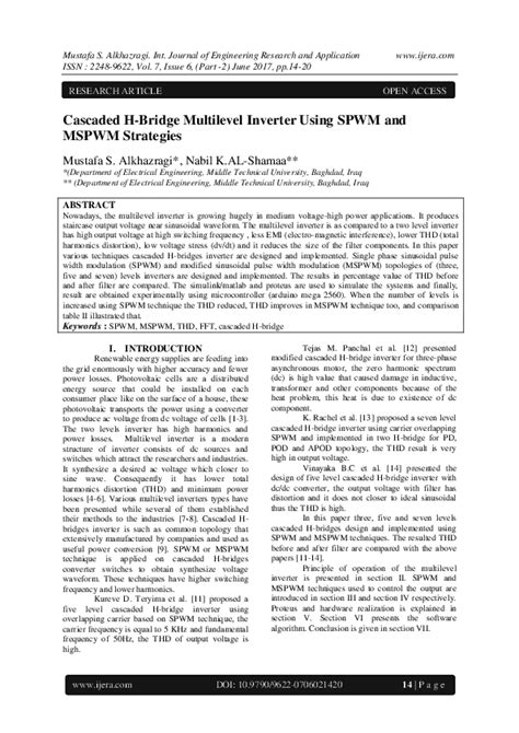 Pdf Cascaded H Bridge Multilevel Inverter Using Spwm And Mspwm Strategies