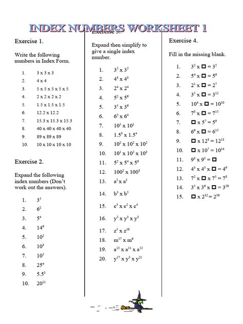 index numbers wsheet 1 pdf
