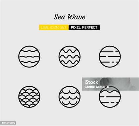 라인 아이콘 기호 세트 원 모양의 바다 파도 풍경 자연 추상 고립 된 평면 윤곽 벡터 디자인 48 픽셀 완벽한 디지털 디자인 웹