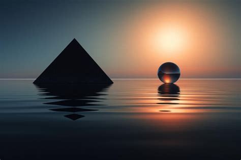 Premium Ai Image A Pyramid And A Sphere Reflected In The Water Geometric Shapes Generative Ai