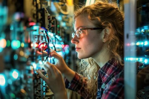 Premium Photo Quantum Computing Engineer Calibrating Qubits In A