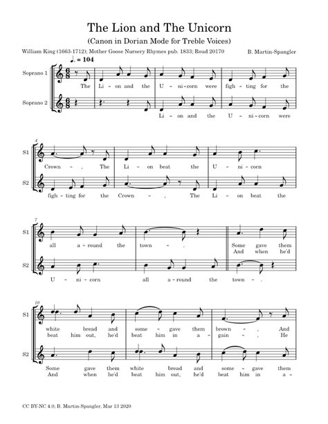 The Lion And The Unicorn Sheet Music For Violin Choral