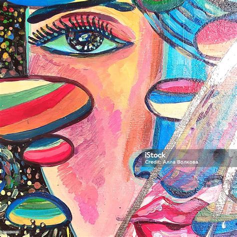 인간의 얼굴을 가진 추상적 인 공간 플롯 아크릴 페인트의 손으로 그린 그림6 개념에 대한 스톡 벡터 아트 및 기타 이미지