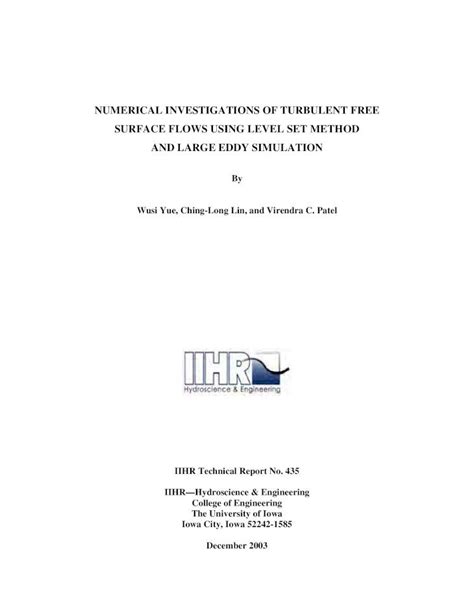 pdf numerical investigations of turbulent free surface flows