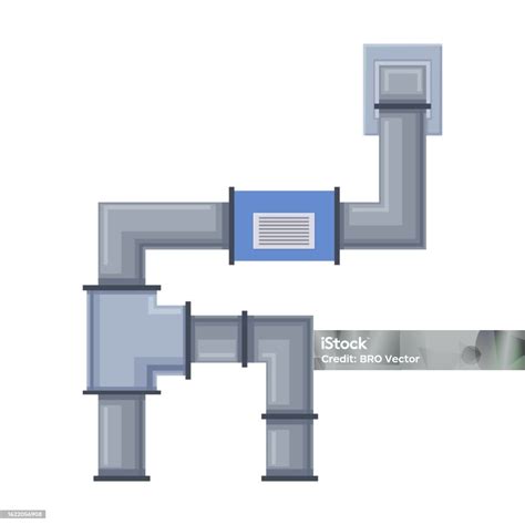 환기 파이프 벡터 환풍구 금속 공기 덕트 공장용 튜브 흰색 배경에 에어컨 환기 Hvac 개념 강철에 대한 스톡 벡터 아트 및