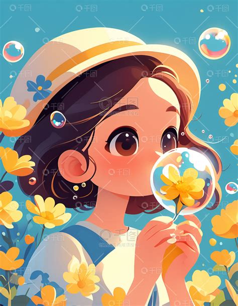 白云ai数字艺术 一个可爱的小女孩坐在花上吹泡泡二十四节气插画 Ai平面元素免费下载png格式2688像素编号70697097 千图网