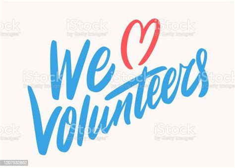 우리는 자원 봉사자를 사랑합니다 벡터 레터링 배너입니다 Charitable Foundation에 대한 스톡 벡터 아트 및 기타 이미지 Charitable