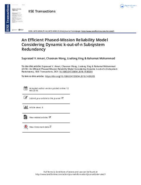 Pdf An Efficient Phased Mission Reliability Model Considering Dynamic K Out Of N Subsystem