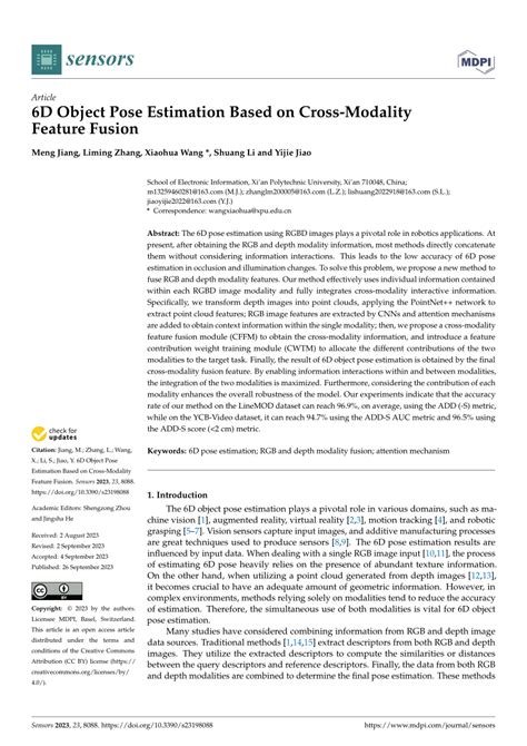 Pdf 6d Object Pose Estimation Based On Cross Modality Feature Fusion