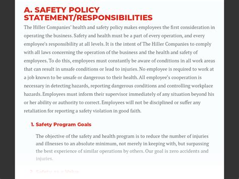 Hiller Safety Manual I Hiller Policiesa Safety Policy Statement