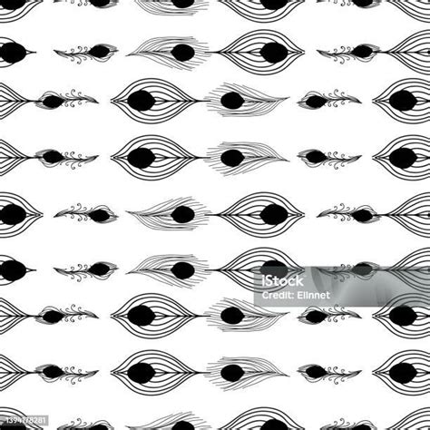 Black And White Peacock Feathers Repeat Pattern Design Stock