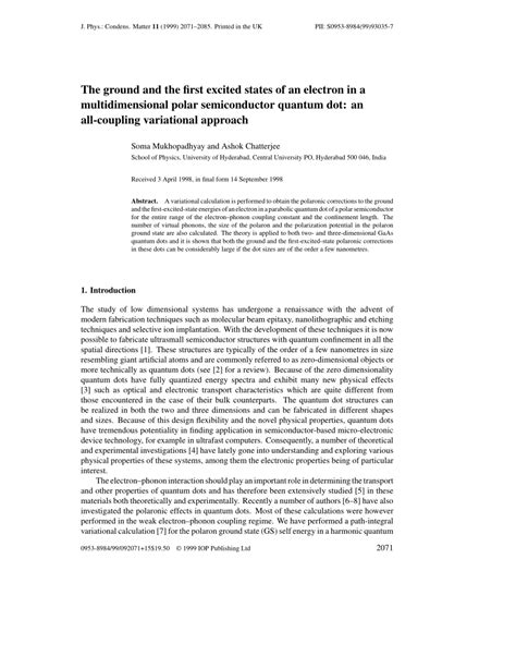 Pdf The Ground And The First Excited States Of An Electron In A Multidimensional Polar