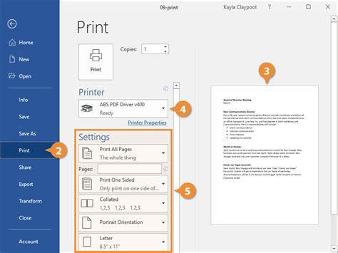 how to print in word customguide