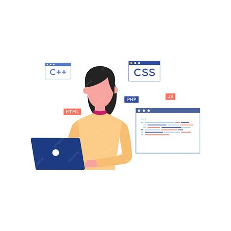 Premium Vector Girl Coding On Laptop