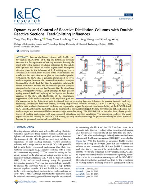 PDF Dynamics And Control Of Reactive Distillation Columns With Double Reactive Sections Feed