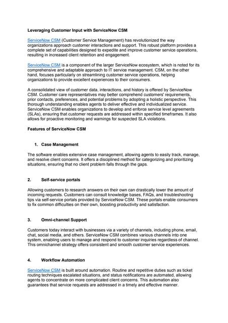 leveraging customer input with servicenow csm pdf