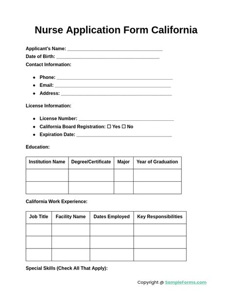 Printable Nursing Application
