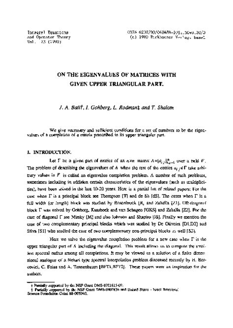 Pdf On The Eigenvalues Of Matrices With Given Upper Triangular Part
