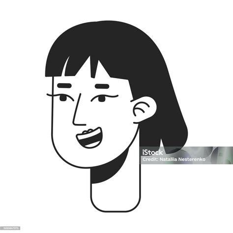 목 길이의 이발 단색 플랫 리니컬 캐릭터 머리를 가진 쾌활한 젊은 성인 여성 등장인물에 대한 스톡 벡터 아트 및 기타 이미지 등장인물 2차 도형 단일 이미지 Istock