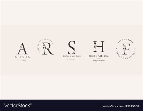 Collection Of Botanical Minimalistic Initial Vector Image