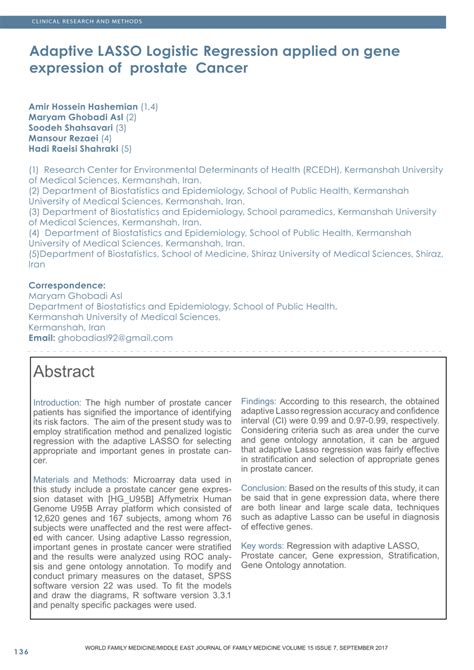 pdf adaptive lasso logistic regression applied on gene expression of