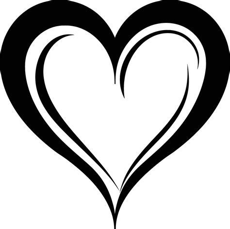 Elegant Heart Outline Clip Art In Black And White Vector Graphics