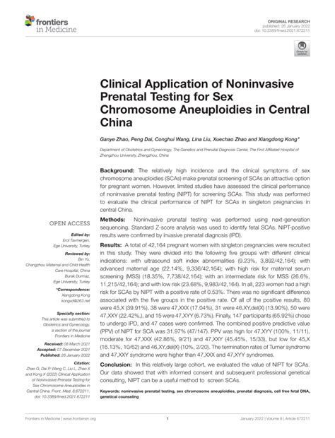 Pdf Clinical Application Of Noninvasive Prenatal Testing For Sex Chromosome Aneuploidies In