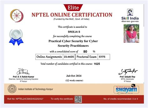 sreeja s on linkedin cybersecurity nptel eliteplussilver