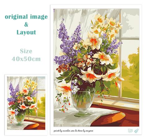 Diy 키트 숫자로 그림 캔버스에 성인 프레임 아크릴 페인트 그림 숫자로 색칠 꽃 창 장식 예술 수공예품 및 바느질