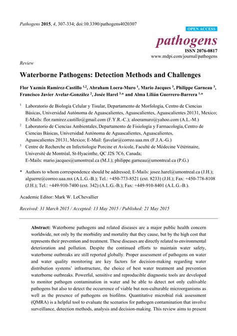 Pdf Waterborne Pathogens Detection Methods And Challenges