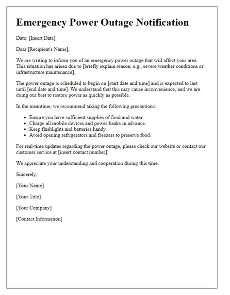 Letter Template For Generating Power Outage Report Free Samples In