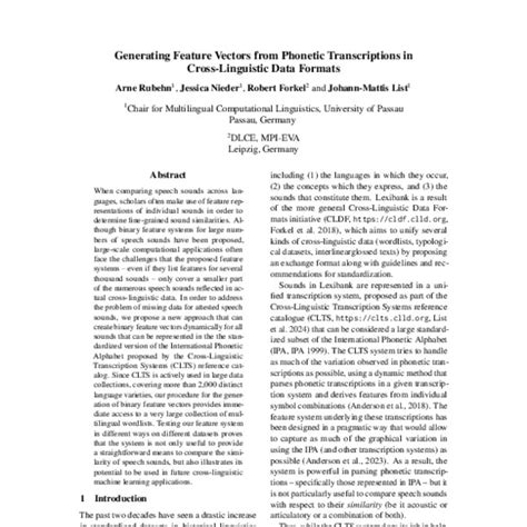 Generating Feature Vectors From Phonetic Transcriptions In Cross Linguistic Data Formats Acl