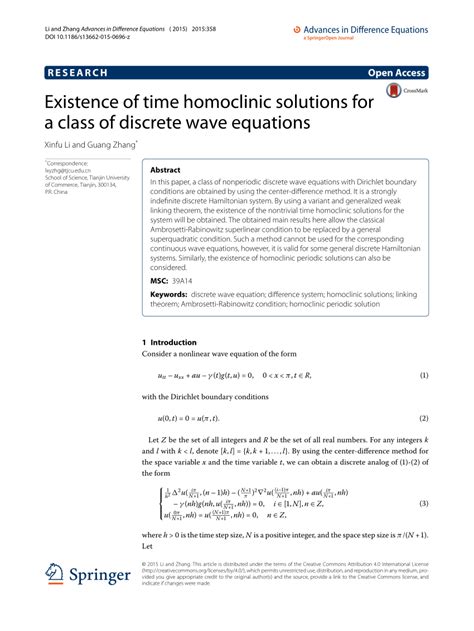 Pdf Existence Of Time Homoclinic Solutions For A Class Of Discrete Wave Equations