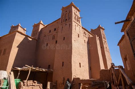 Traditional Adobe Kasbah In Morocco Under Blue Sky Stock Image Image
