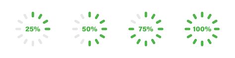 녹색 로딩 진행 아이콘 세트입니다 진행 률 녹색 하중 표시기입니다 아이콘 집합을 로드합니다 벡터 그래픽입니다  파일 형식에 대한 스톡 벡터 아트 및 기타 이미지