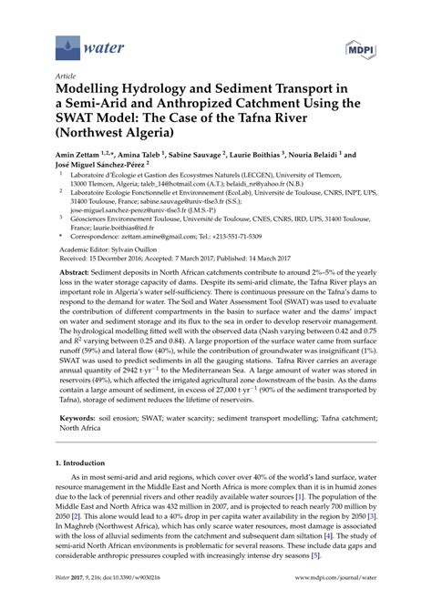 Pdf Modelling Hydrology And Sediment Transport In A Semi Arid And Anthropized Catchment Using