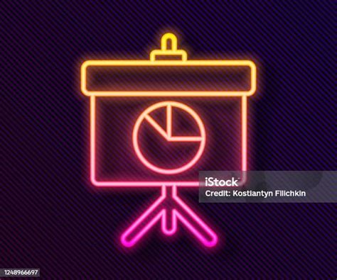 그래프 일정 차트 다이어그램 인포그래픽 검은 색 배경에 격리된 원형 그래프 아이콘이 있는 빛나는 네온 라인 프레젠테이션 보드